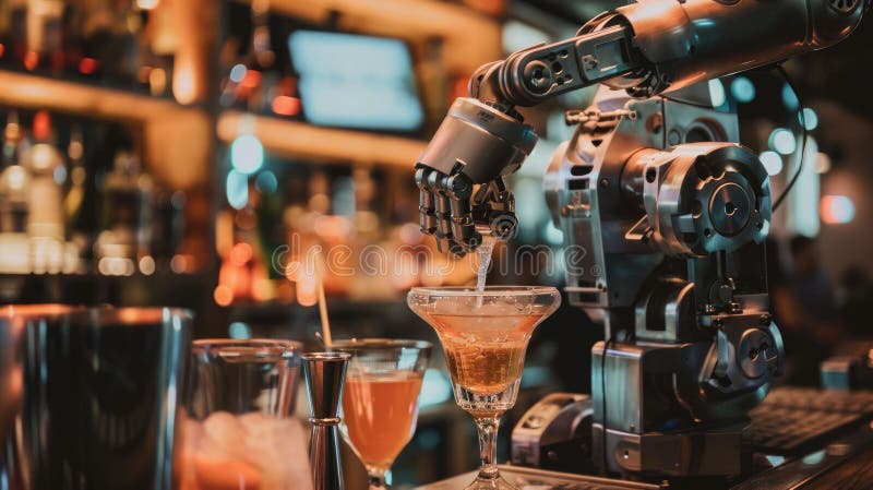 The Robot that Working As Bartender at the Bar and Serving the Beverage ...