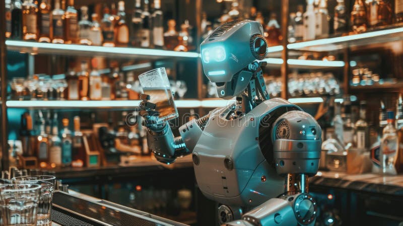 The Robot that Working As Bartender at the Bar and Serving the Beverage ...