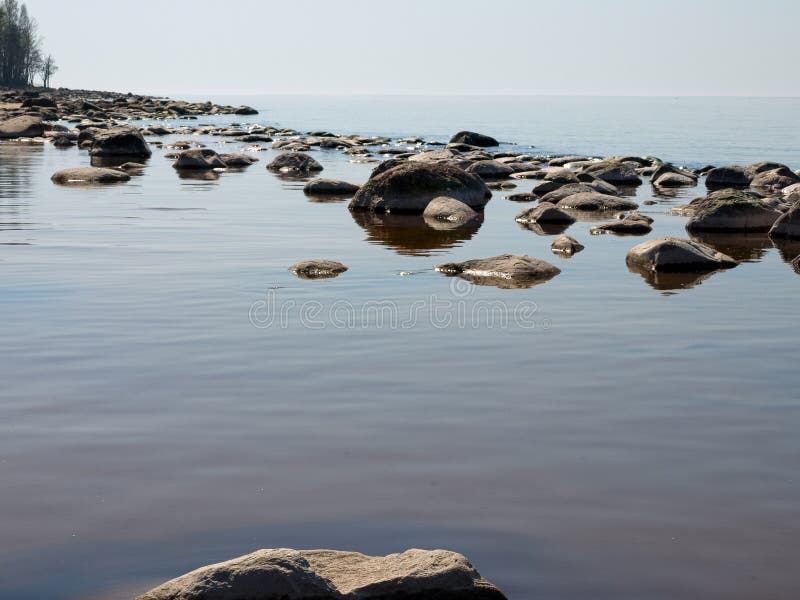 Rocks and Beach on Peaceful Sea Shore Stock Photo - Image of landscape ...