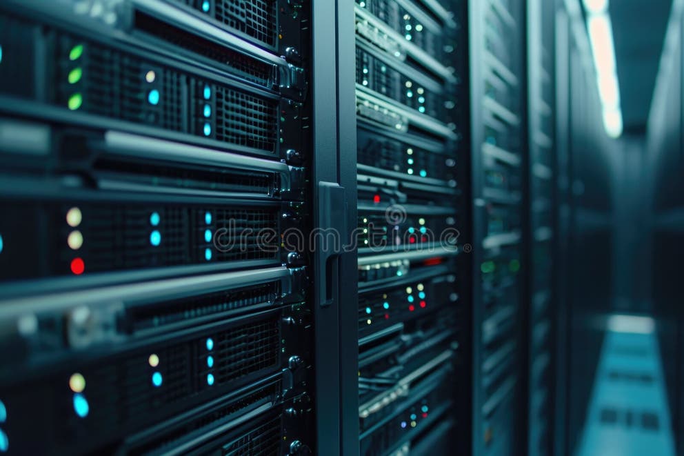 A Picture of a Server Room with a Row of Servers. this Image Can Be Used To Represent Technology ...