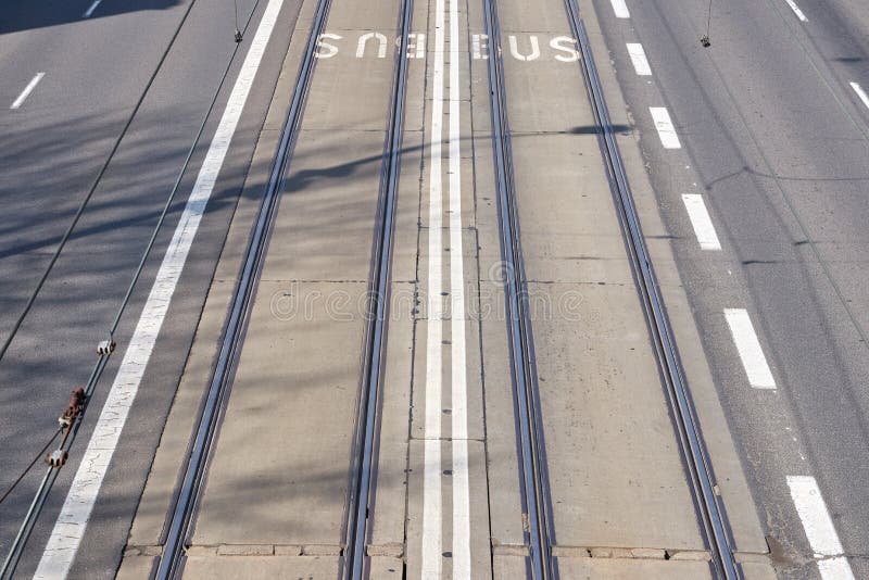 Picture of Shared Tram and Bus Lane in a City Stock Image - Image of ...
