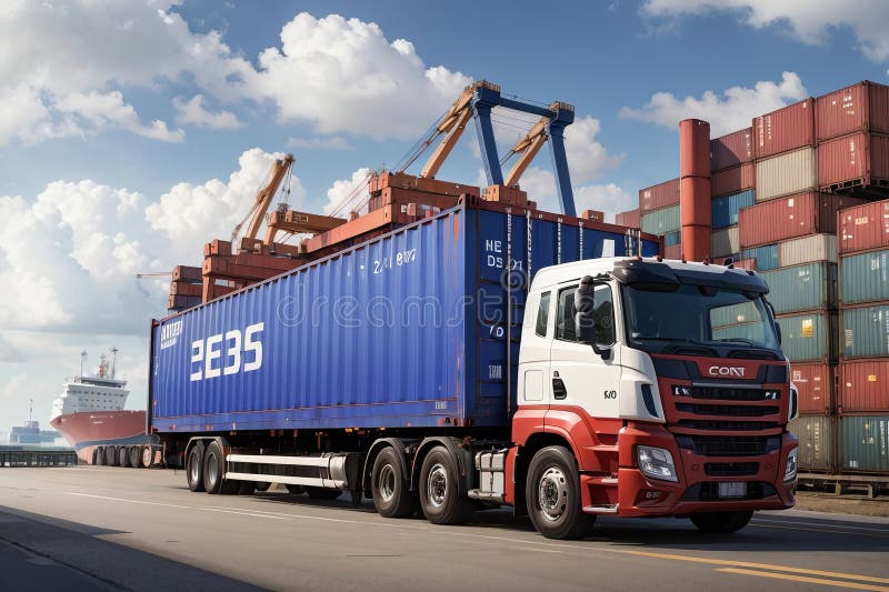 Concept Ship in Port Import-export Commercial Logistic Background, Port ...