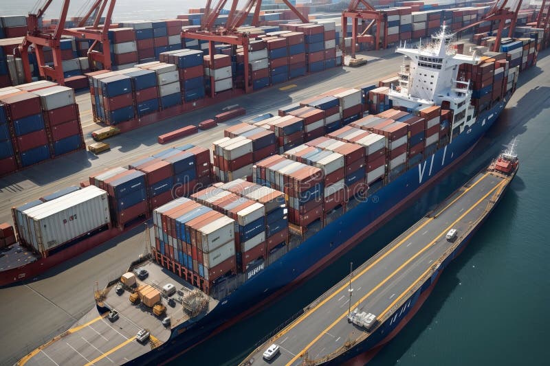 Concept Ship in Port Import-export Commercial Logistic Background, Port ...