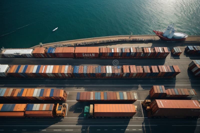 Concept Ship in Port Import-export Commercial Logistic Background, Port ...