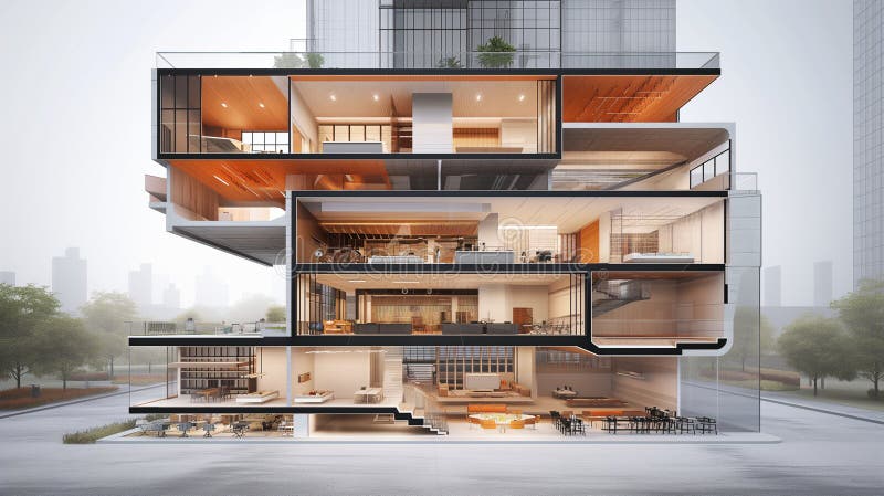 Architectural Plan Scheme of a Modern Office Building, Cutaway Stock ...
