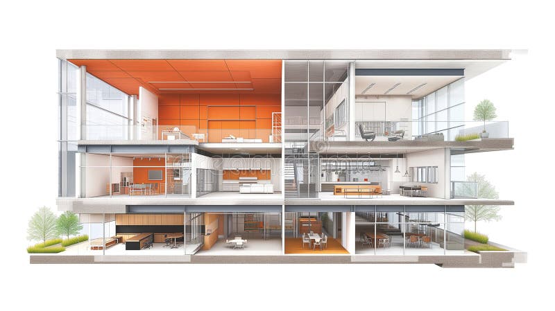 Architectural Plan Scheme of a Modern Office Building, Cutaway Stock ...