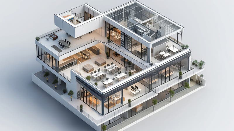 Architectural Plan Scheme of a Modern Office Building, Cutaway Stock ...