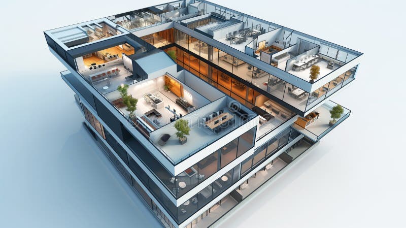 Architectural Plan Scheme of a Modern Office Building, Cutaway Stock ...