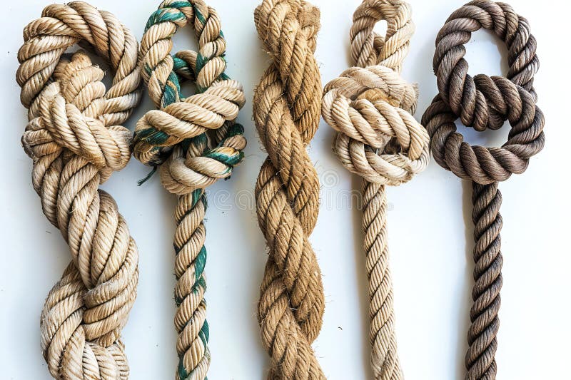 Picture Showcasing Different Rope Knots on a White Background, Knotted ...