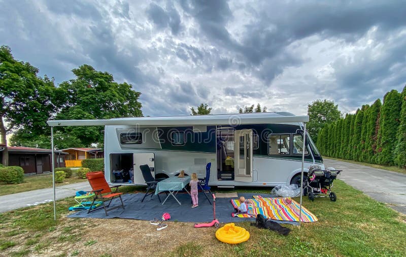 Caravan evening sunset stock image. Image of camping, caravan - 1022835