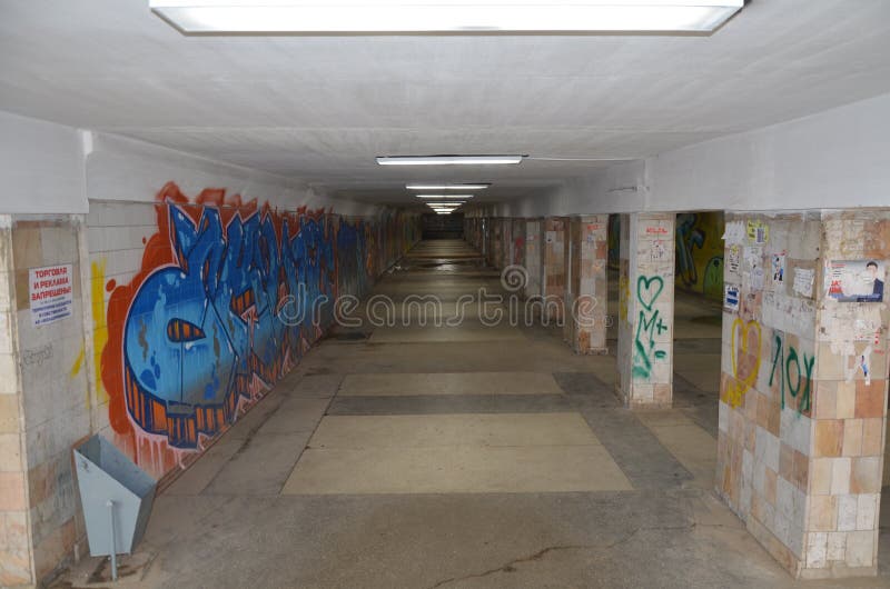 A Dark Underpass with Different Graffiti Left Editorial Photo - Image ...