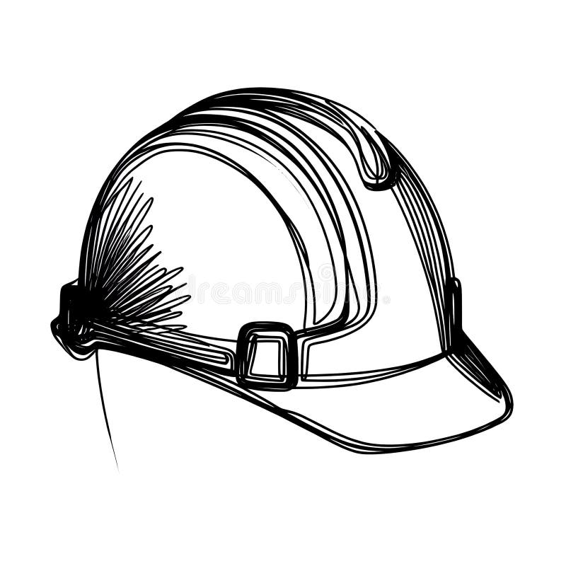 The Picture Shows a Monochrome Sketch of a Safety Helmet. Stock ...