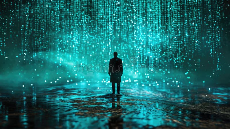 The Single Person Try Searching Something in Digital Matrix Binary Code ...