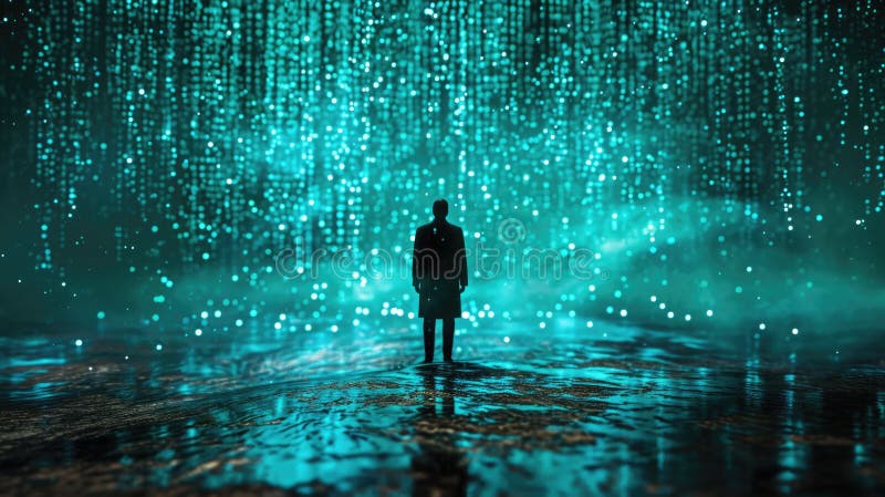 The Single Person Try Searching Something in Digital Matrix Binary Code ...