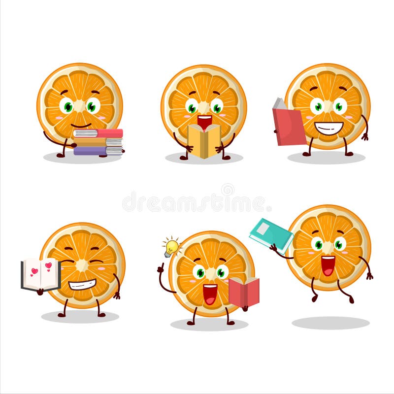 A Picture of Slice of Tangerine Cartoon Character Concept Reading an ...