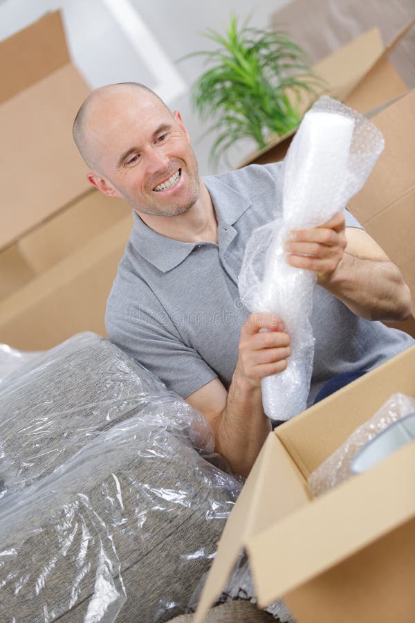 Picture Smiling Man Carrying Carton Boxes Stock Image - Image of ...