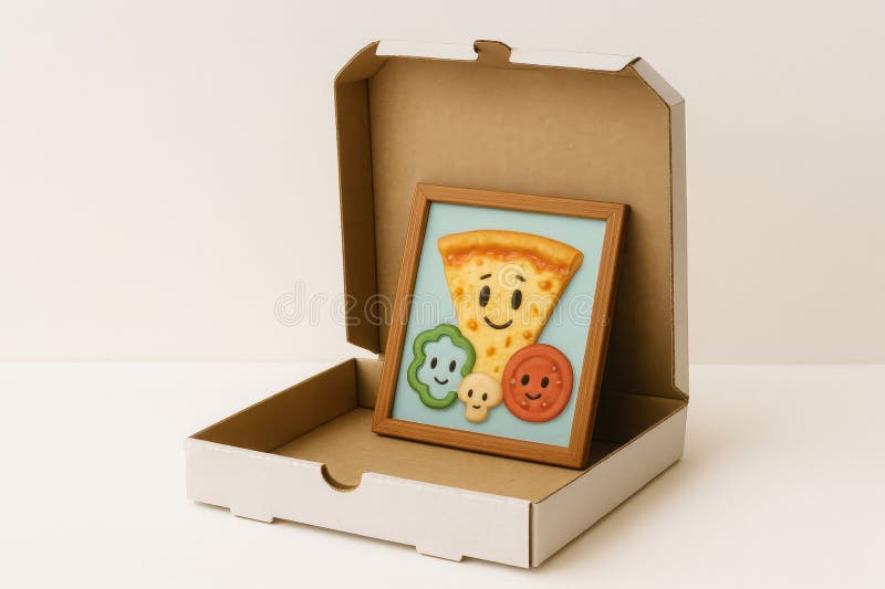 A Picture with a Smiling Pizza and Ingredients in a Box. Stock Photo ...