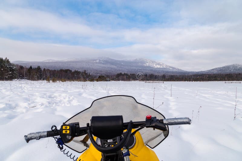 Picture with a snowmobile stock photo. Image of rise - 138033098
