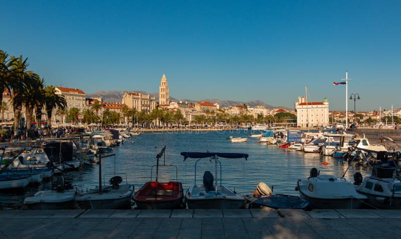 Split Marina stock photo. Image of water, tower, cathedral - 208899932