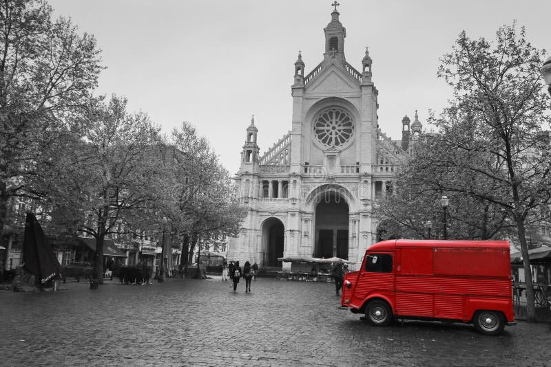 Old Red Van is Standing in Front of the Cathedral Stock Image - Image ...