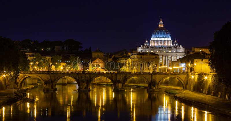 Rome at Night stock photo. Image of bridge, evening - 214560162