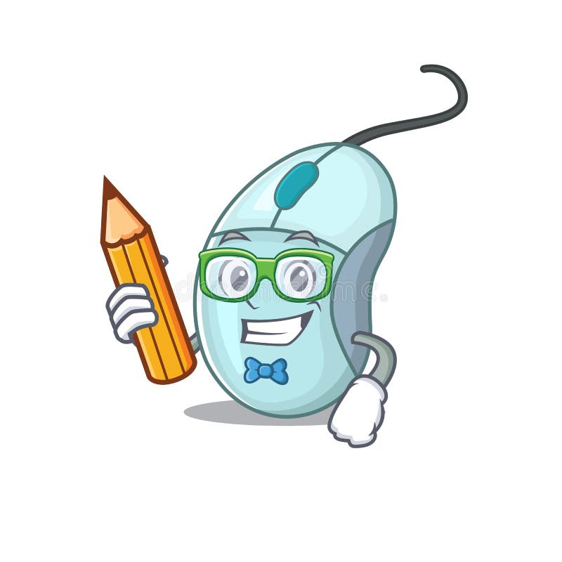 A Picture of Student Computer Mouse Character Holding Pencil Stock ...