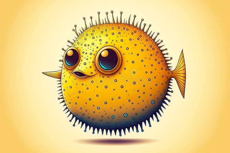 Picture Swollen Like Ball Yellow Puffer Fish with Sharp Spikes Stock ...