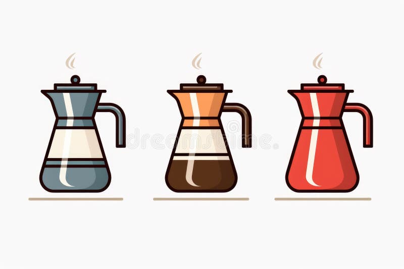 A Picture of Three Different Types of Coffee Pots on a White Background ...