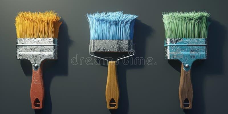 A Picture of Three Paint Brushes with Different Colors. Perfect for Art ...