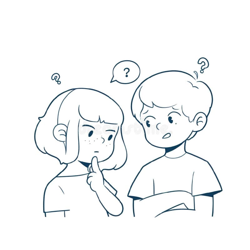 A Picture of Two Children Thinking, Line Art on a White Backdrop Stock ...