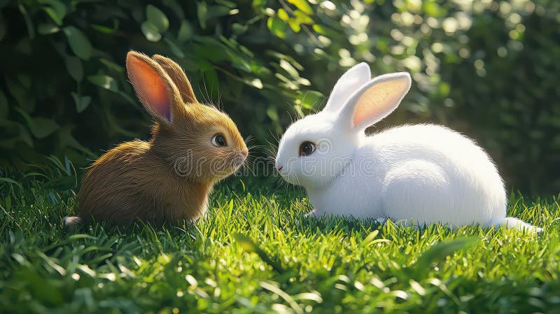 Picture of Two Rabbits on the Grass Stock Illustration - Illustration ...