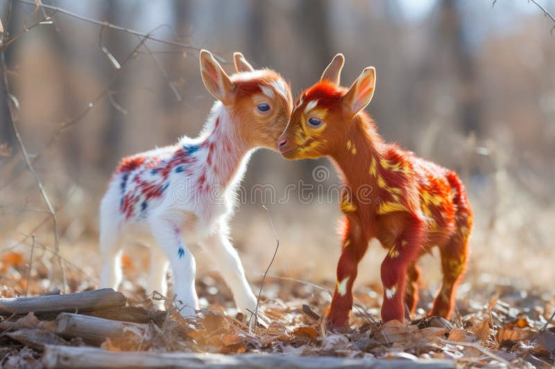 Picture of Two Tiny Goats Playfully Head-butting Each Other in Bright ...