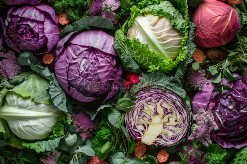 Colorful Cabbage Varieties Provide a Range of Plantbased Foods Stock ...