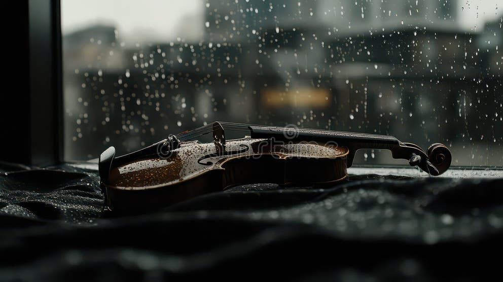 Picture of a Violin on a Table by the Window in the Rain. Stock ...