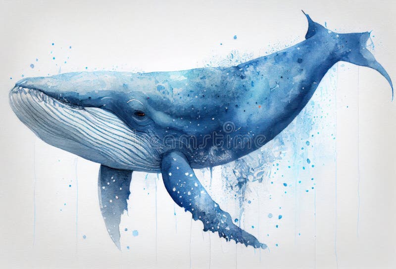 Picture of a Watercolor Drawing of a Blue Whale. Stock Illustration ...