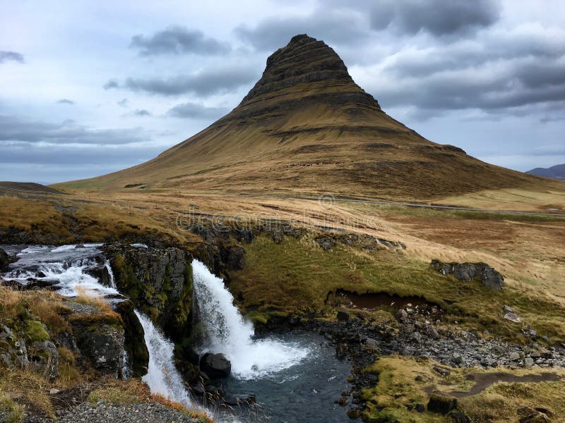 Waterfall by the Side of a Mountain Stock Image - Image of cloud ...