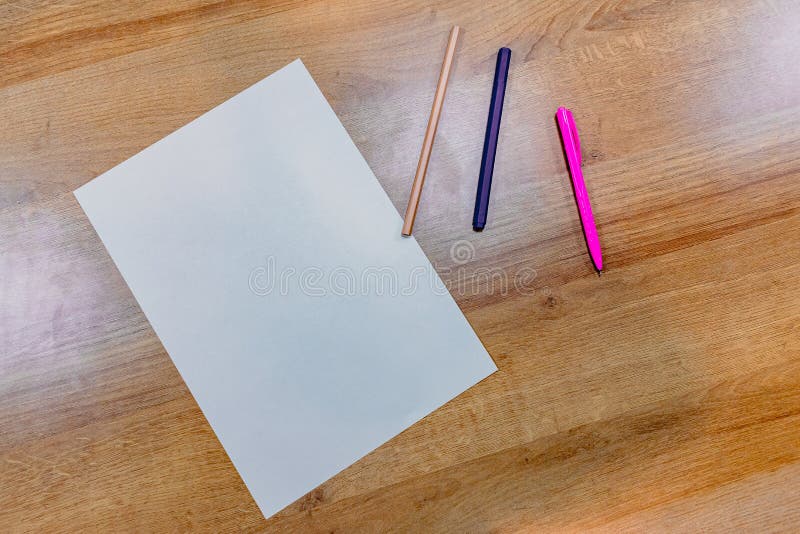 Picture of White Paper and Pen, Pencil Placed on the Work Desk Stock ...