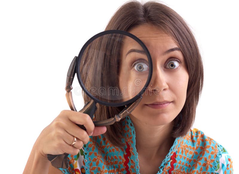Serious Woman As Detective with Magnifier Stock Photo - Image of angle ...
