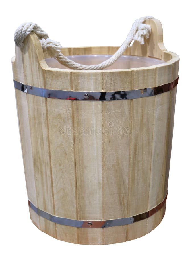 Picture of a Wooden Bucket. Isolated on White Stock Photo - Image of ...