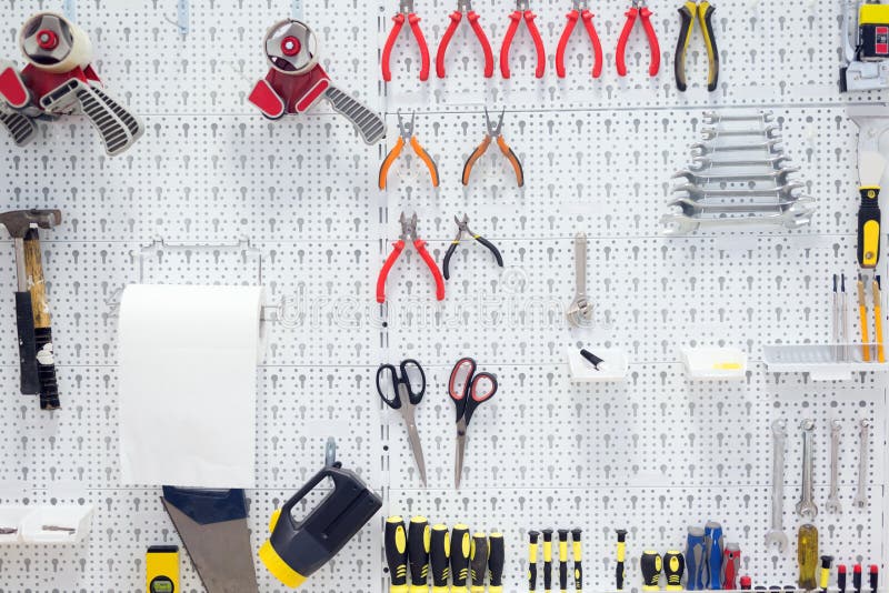 Picture of Working Tools Hanging on Board Stock Image - Image of board ...