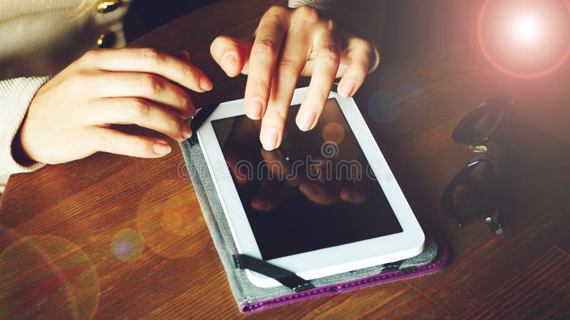 Picture of Young Woman Hands Touching Table Stock Image - Image of ...