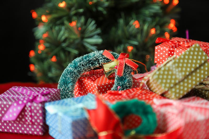 Christmas Gift Boxes on the Red Cloth Stock Image - Image of thanks ...