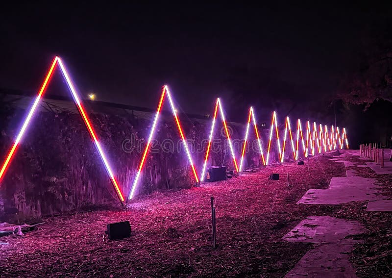 Long Row of Lighted Neon Triangles in Lightscape at the Fort Worth ...