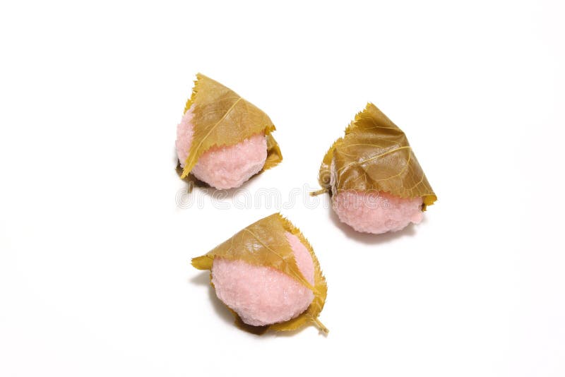 Rice Cake with Bean Paste Wrapped in a Preserved Cherry Leaf Stock ...