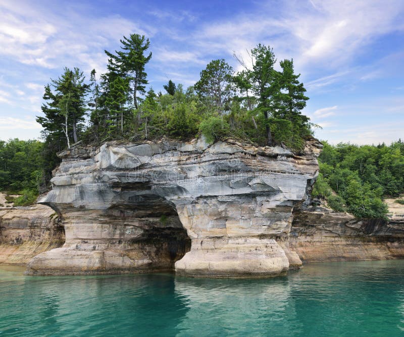 Tunnel Arch Rock, Pictured Rocks National Lakeshore Stock Image - Image ...