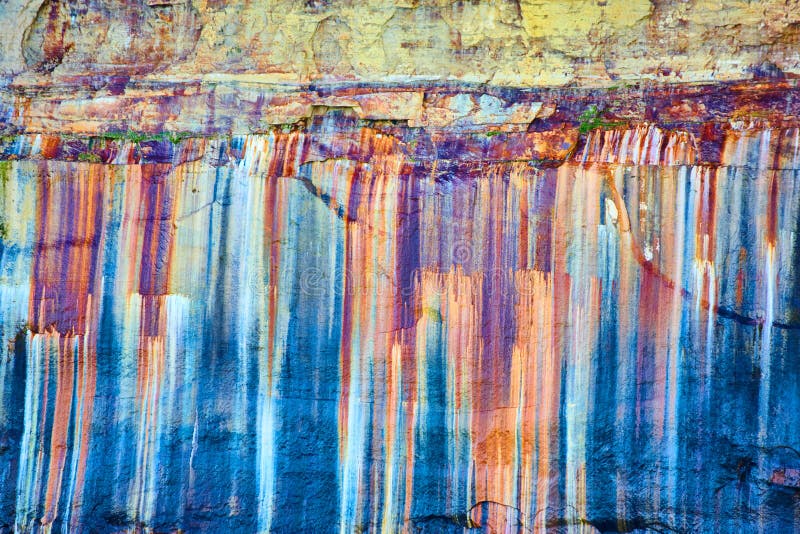 Pictured Rocks with Blue, Red, Yellow and Green Stones Stock Photo ...