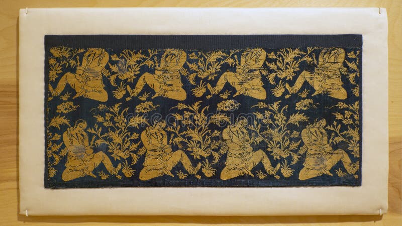 Textile Fragment with Repeat Pattern of a Figure Ruminating in a Garden ...
