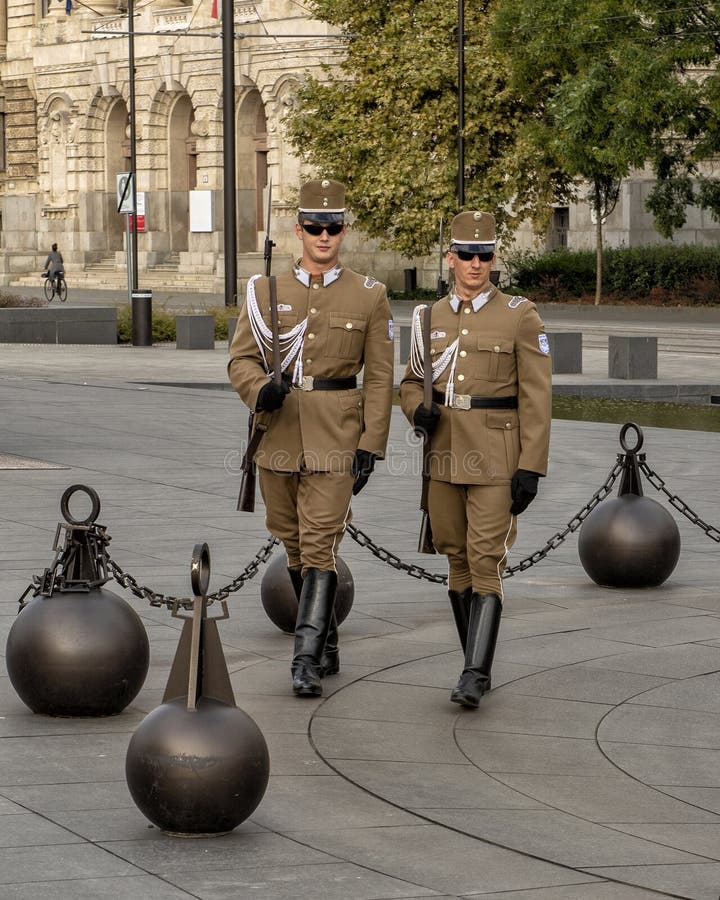 Guards Marching in a Circle Around the Flagpole Near the Hungarian ...