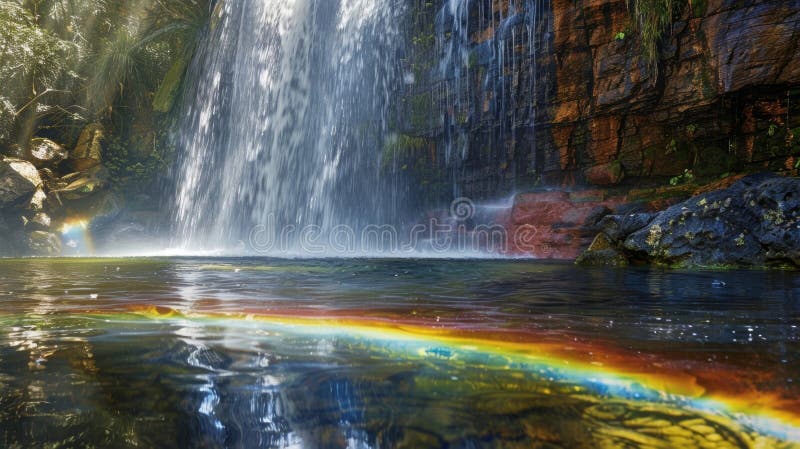 A Pictureperfect Moment a Dazzling Rainbow Appearing Over a Waterfall ...