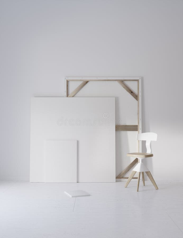 Pictures and Chair in White Studio Stock Image - Image of eclipse ...